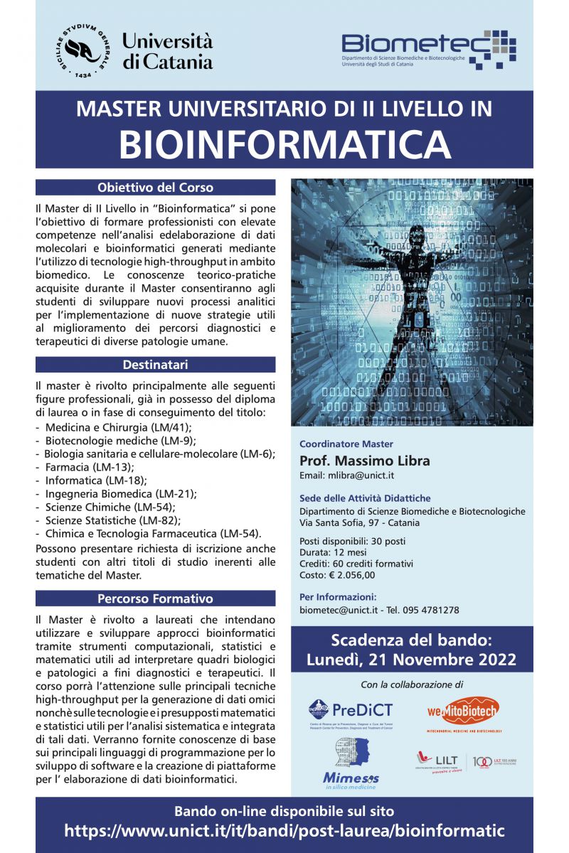 "Bioinformatica", al via le iscrizioni al master di 2° livello ...
